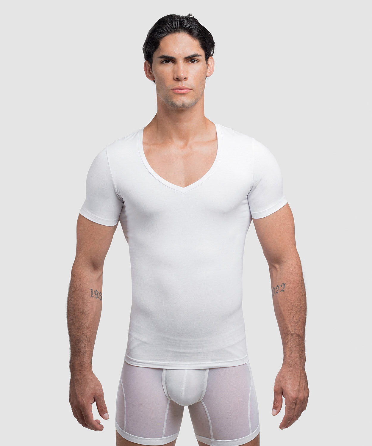 Cotton Compression Deep V-Neck T-Shirt - Rounderbum